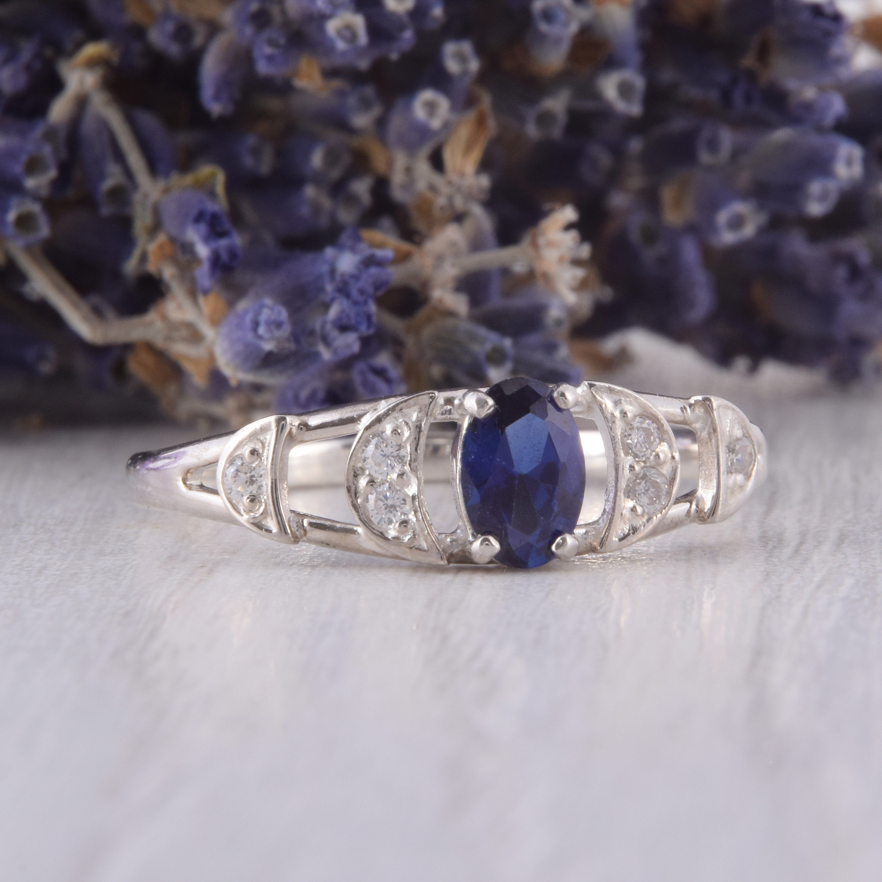 Art Deco Sapphire Silver Ring Womens Sapphire Ring Unique | Etsy