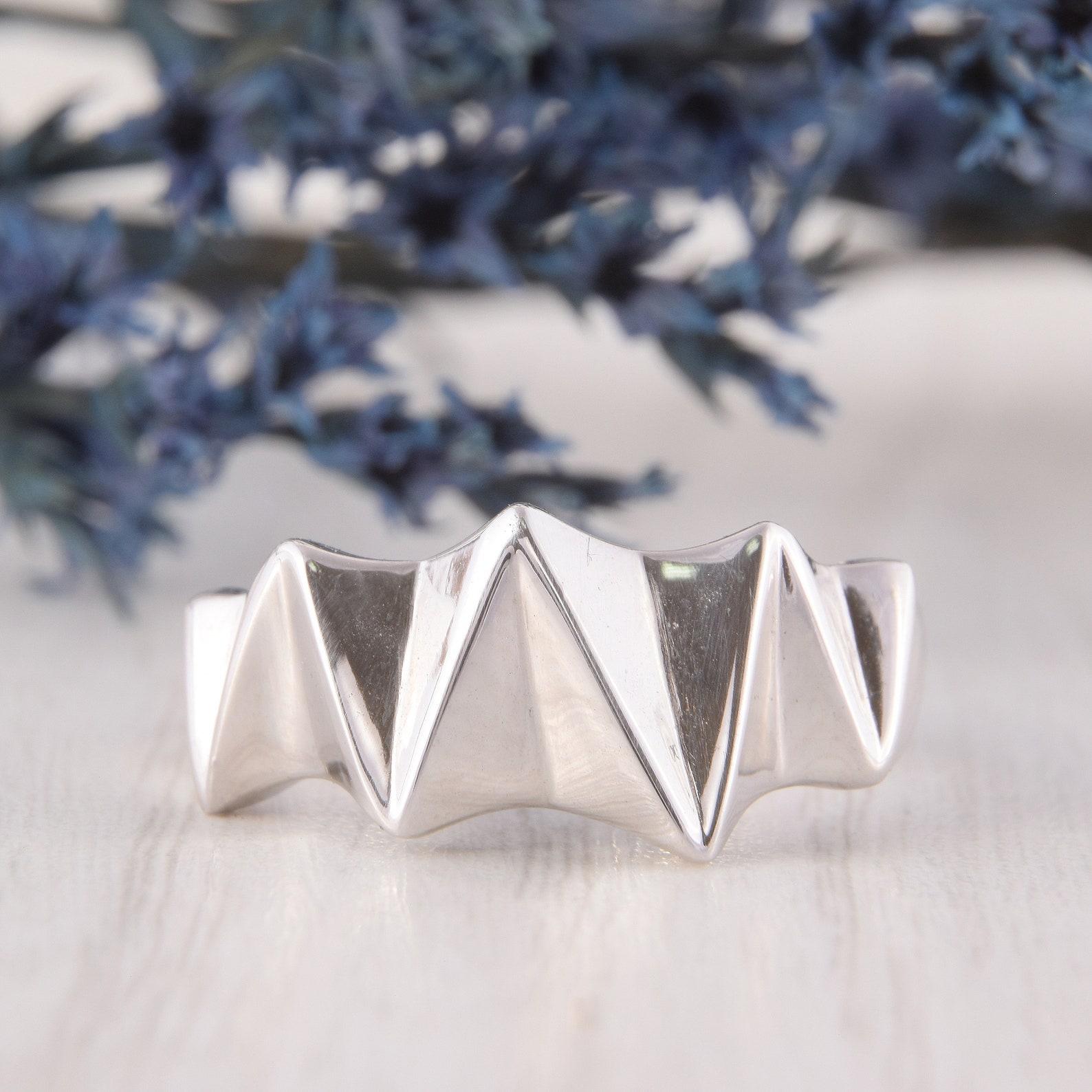 Unique Geometric Wedding Band Womens Silver Wedding Band | Etsy