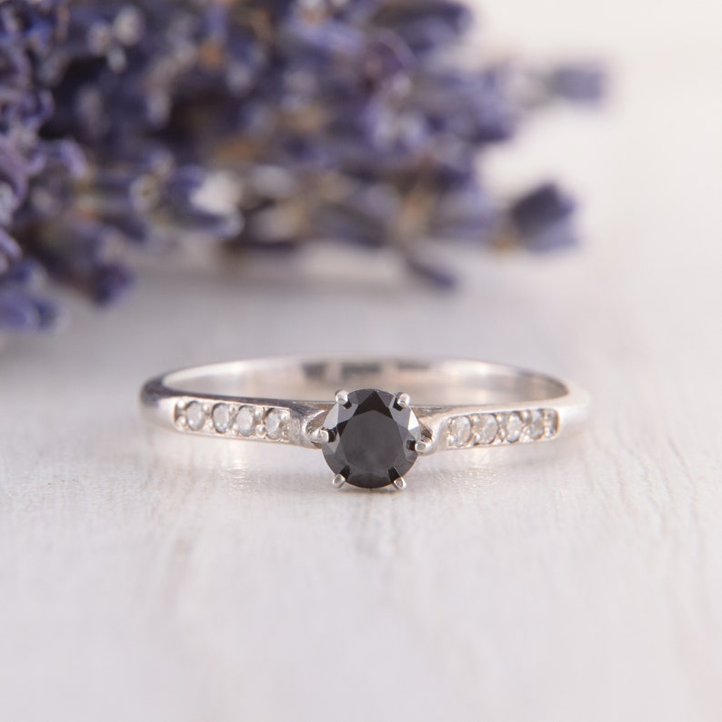 Unique Black Stone Engagement Ring Womens Art Deco Engagement | Etsy