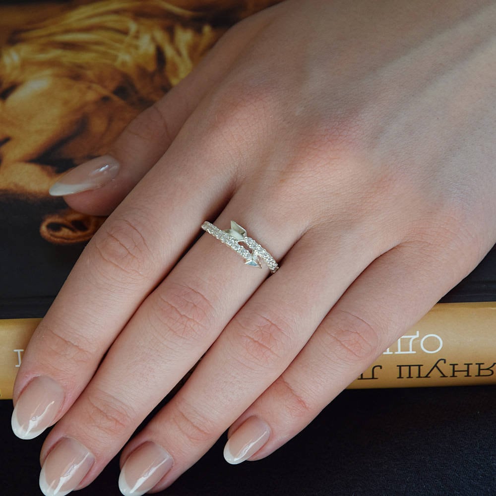 Arrow Ring Dainty Ring White Stone Ring Stacking Silver | Etsy