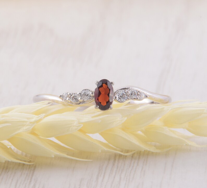 Womens Garnet Promise Ring Silver Garnet Ring Dainty Promise | Etsy