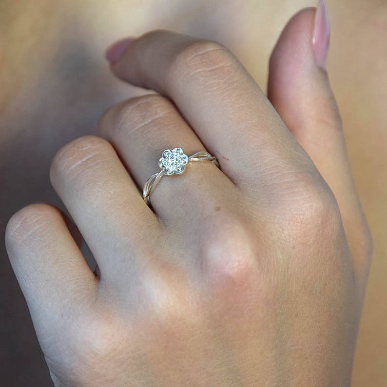 Dainty Flower Promise Ring Minimalist Silver Ring Womens | Etsy