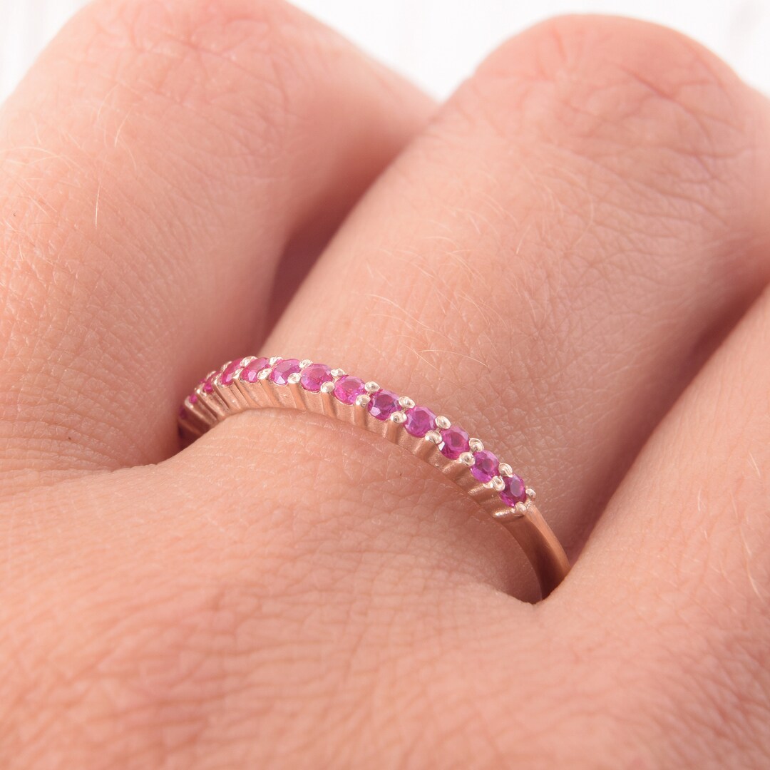 Womens Ruby Wedding Band, Rose Gold Eternity Wedding Band, Dainty ...