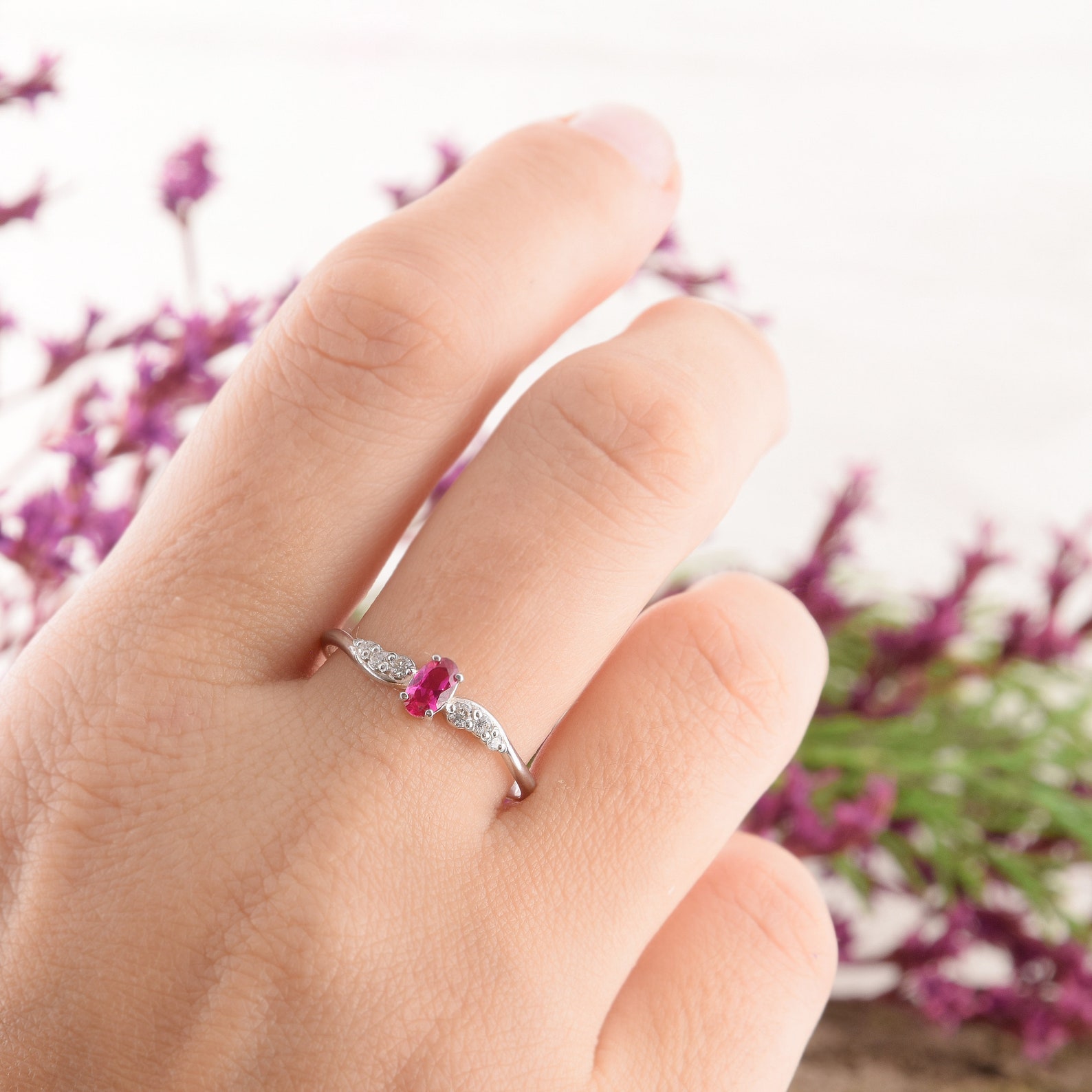 Dainty 925 Sterling Silver Ruby Promise Ring for Her, Delicate Marquise ...
