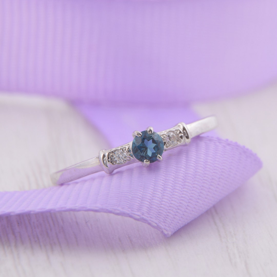 Promise Ring for Her, Topaz Ring, Blue Stone Ring, Tiny Silver Ring ...