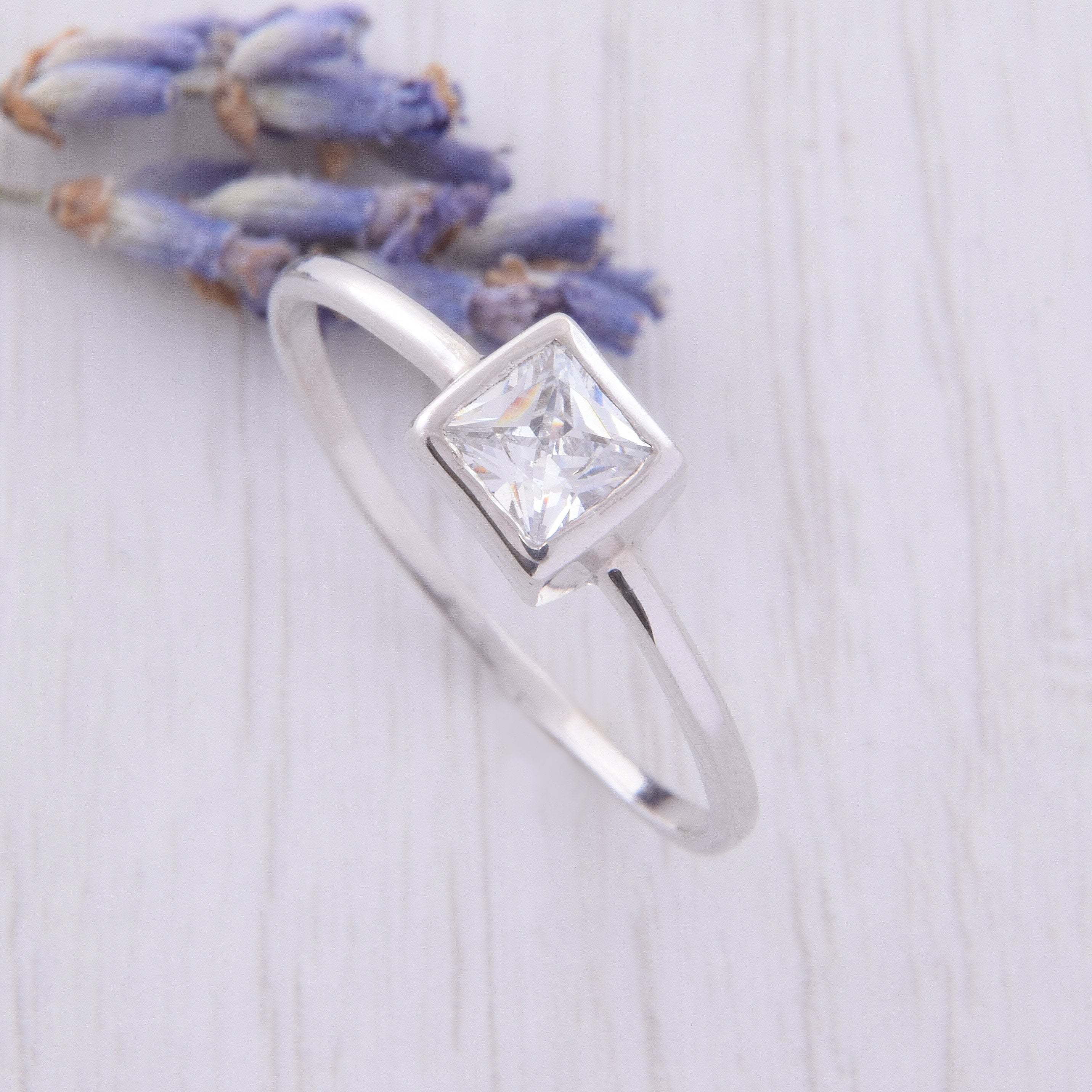 Square Ring Womens Simple Promise Ring Sterling Silver Ring | Etsy