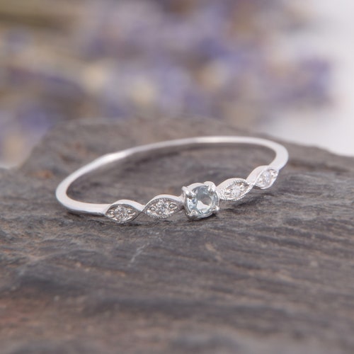 Simple & Dainty Sterling Silver Blue Topaz Promise Ring for - Etsy