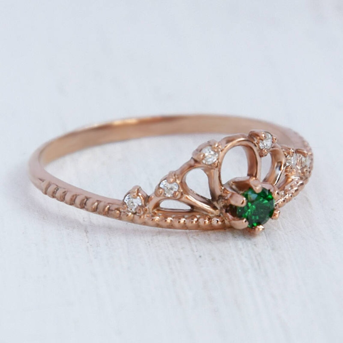Unique Art Nouveau Crown Promise Ring With Emerald Emerald - Etsy