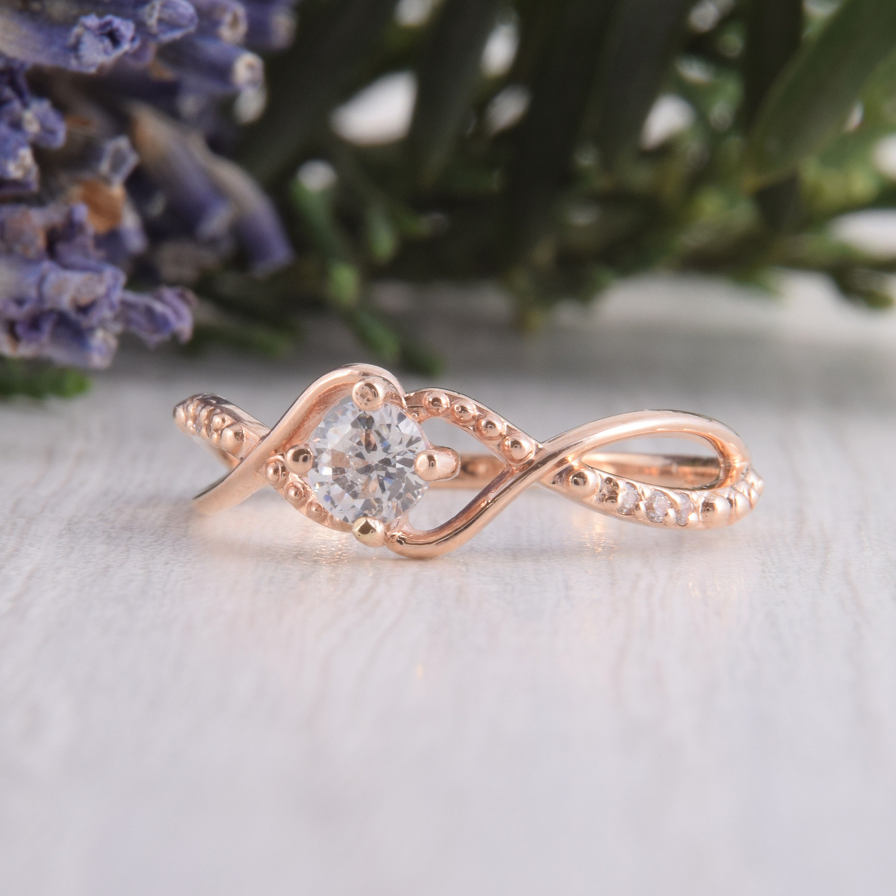 14k rose gold womens twisted engagement ring Unique dainty | Etsy