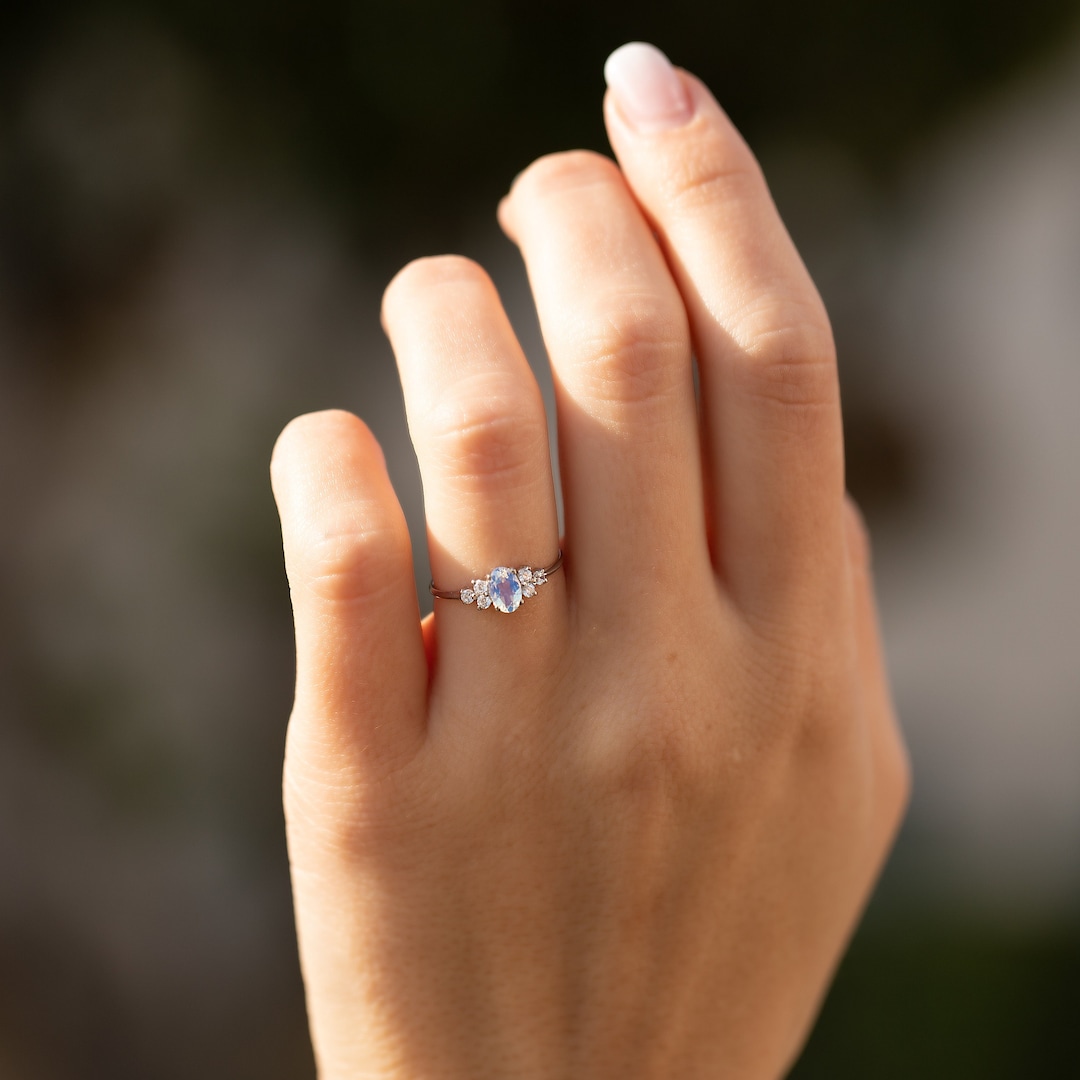 Dainty Moonstone Engagement Ring in Sterling Silver, Unique Moonstone Promise Ring for Her in ...