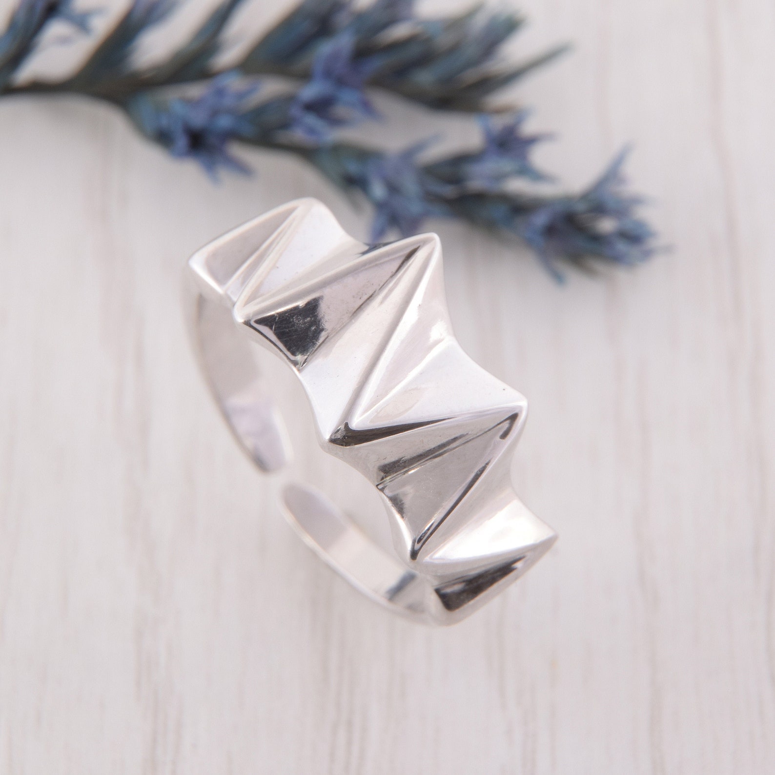 Unique Geometric Wedding Band Womens Silver Wedding Band | Etsy