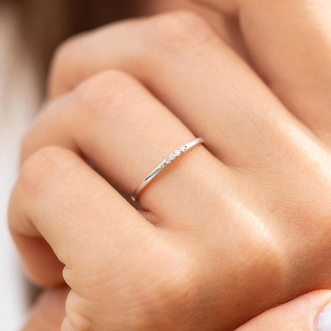 Dainty & Elegant 925 Sterling Silver Diamond Cz Stacking Ring ...