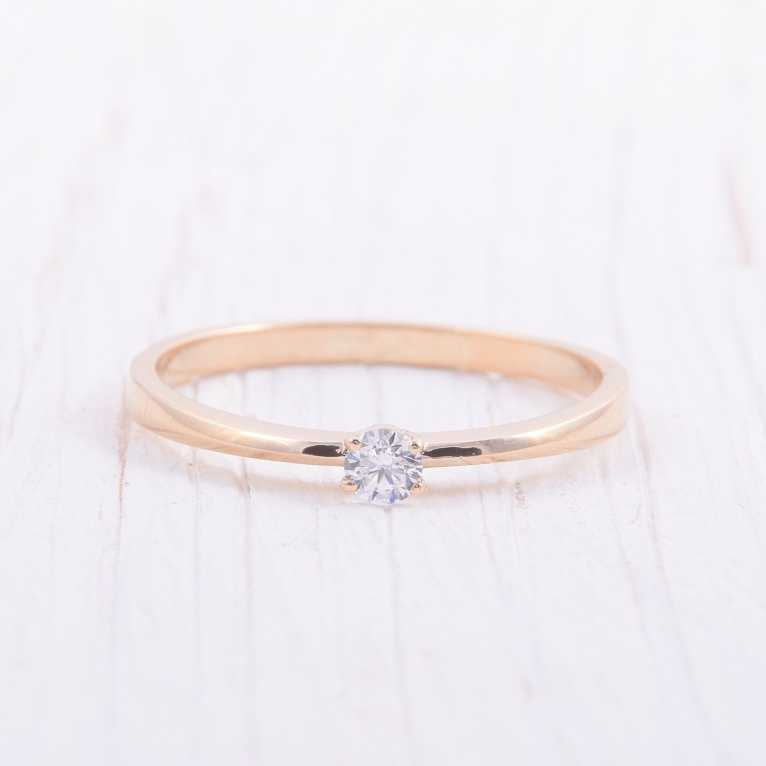 Yellow Gold Tiny Solitaire Promise Ring for Women Delicate | Etsy