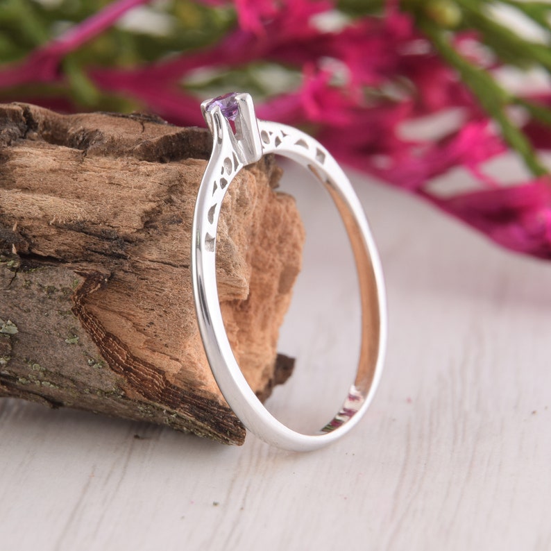 Small Minimalist Silver Ring With Amethyst Womens Amethyst | Etsy