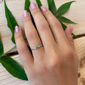Minimalist Emerald Promise Ring, Small Silver Emerald Ring, Delicate ...