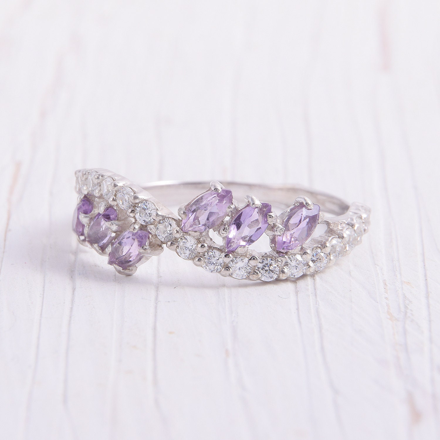 Amethyst ring Wedding band silver Wedding ring for her | Etsy