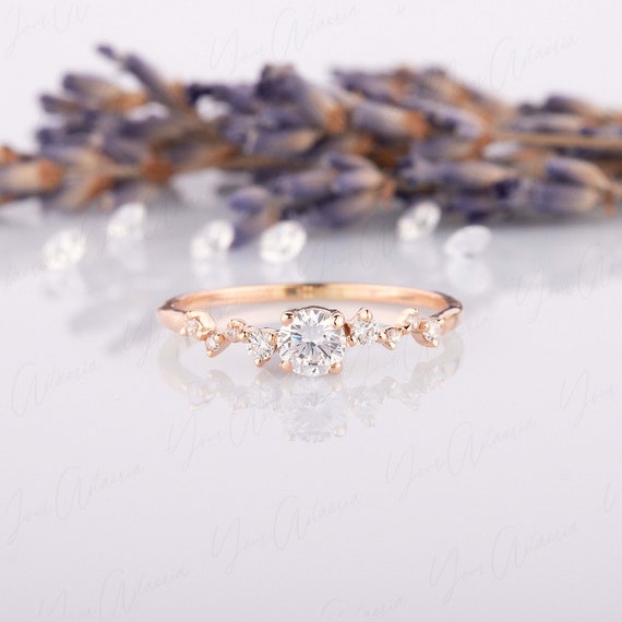 Cluster Engagement Ring Rose Gold Cluster Anniversary Promise | Etsy