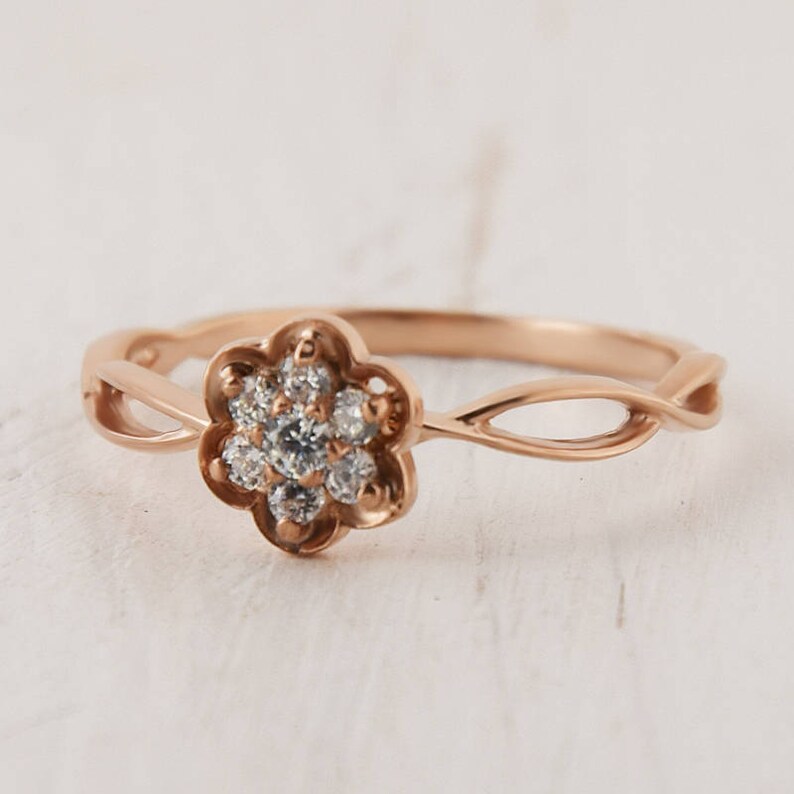 Rose Gold Dainty Flower Ring Womens Small Flower Ring Tiny - Etsy
