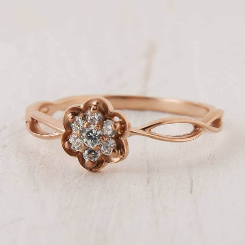 Rose Gold Dainty Flower Ring Womens Small Flower Ring Tiny - Etsy