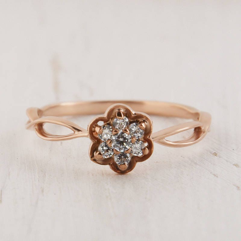 Rose Gold Dainty Flower Ring, Womens Small Flower Ring, Tiny Flower ...