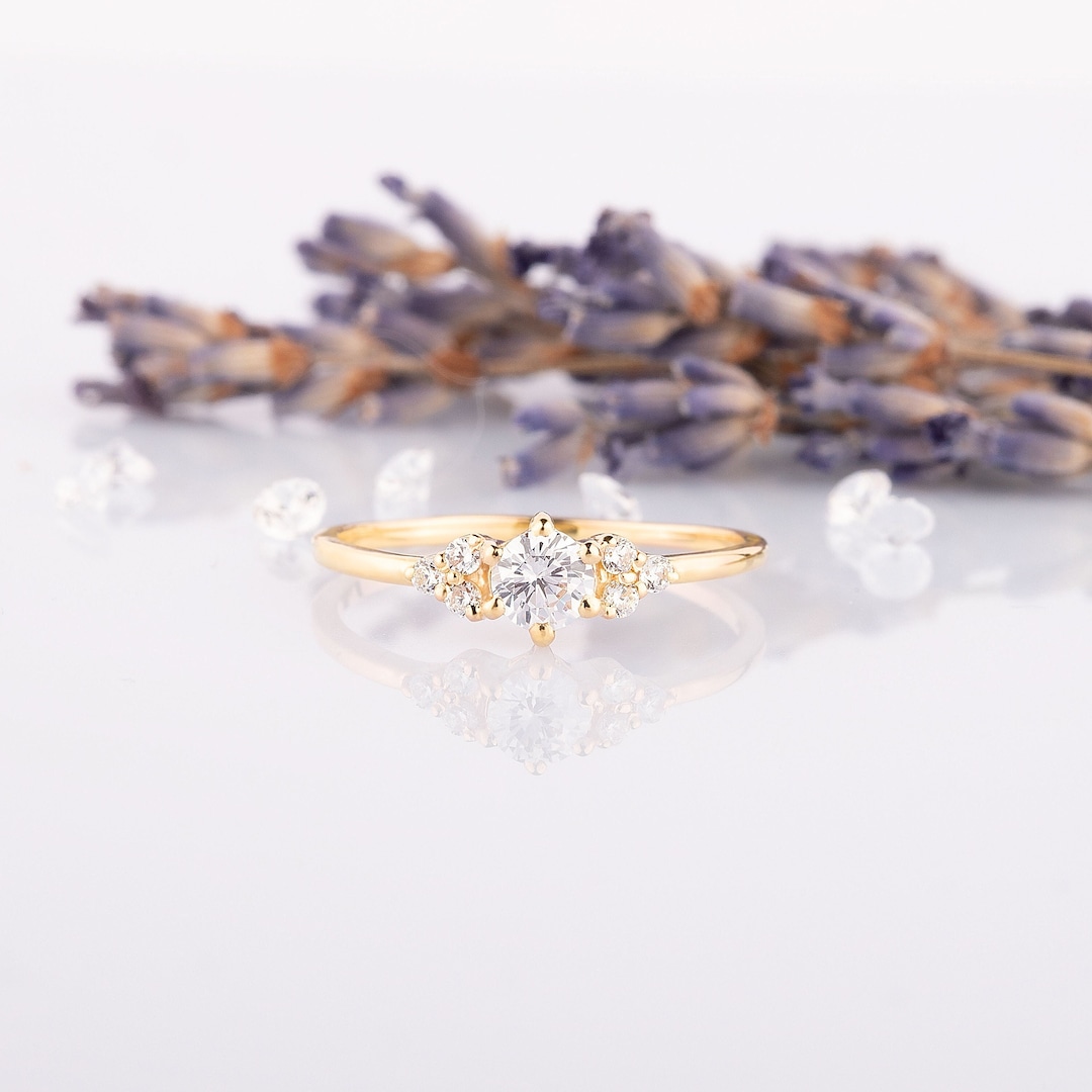 Dainty Minimalist 14k Gold Promise Ring for Her, Cluster Women Promise ...