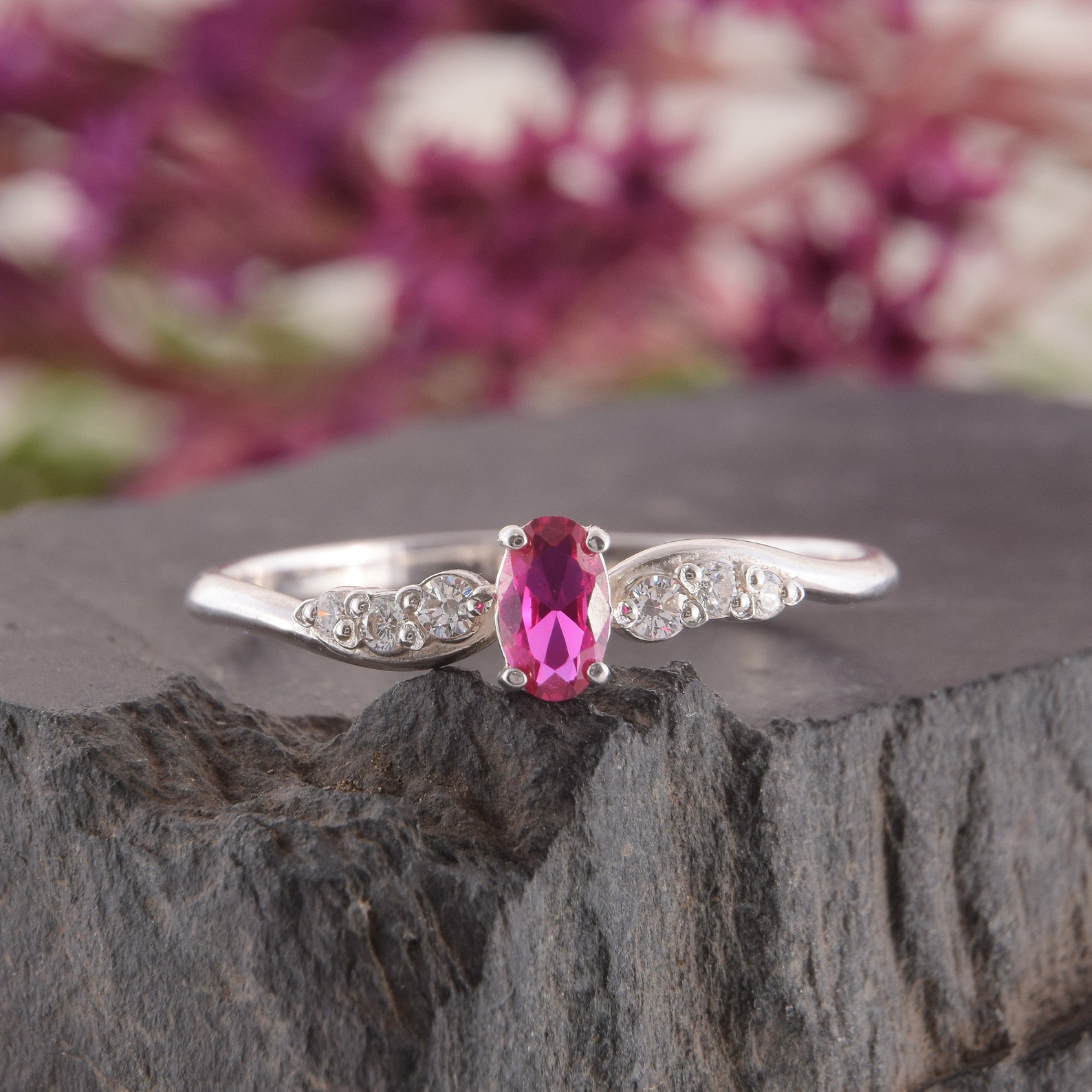 Ruby Engagement Ring Unique Womens Silver Engagement Ring | Etsy