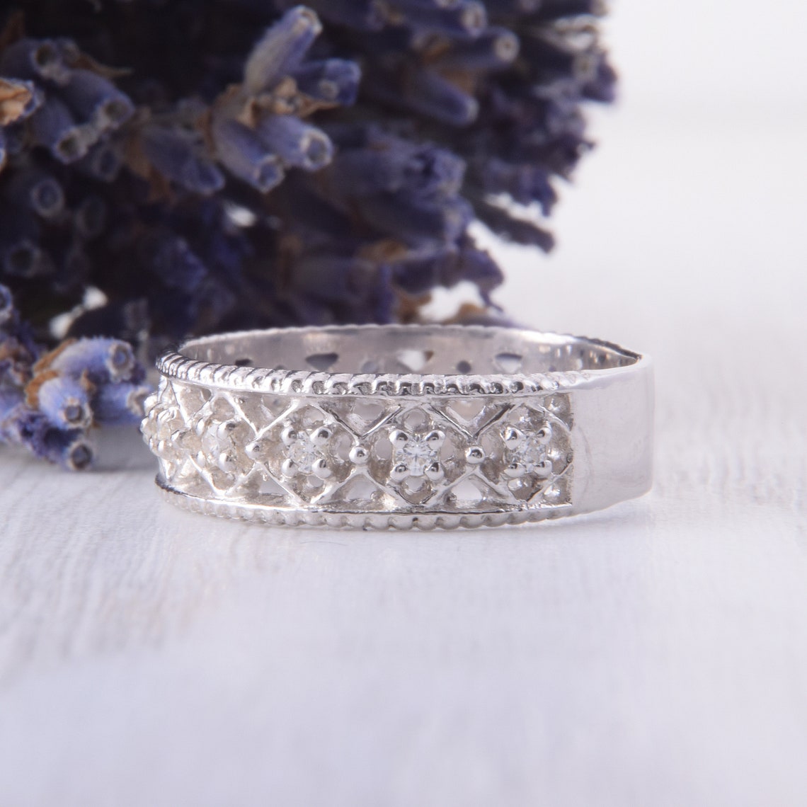 Unique wedding band Silver wedding band Art deco wedding | Etsy