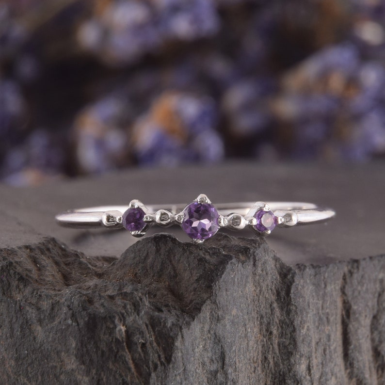 Womens Amethyst Silver Ring Small Silver Promise Ring for | Etsy