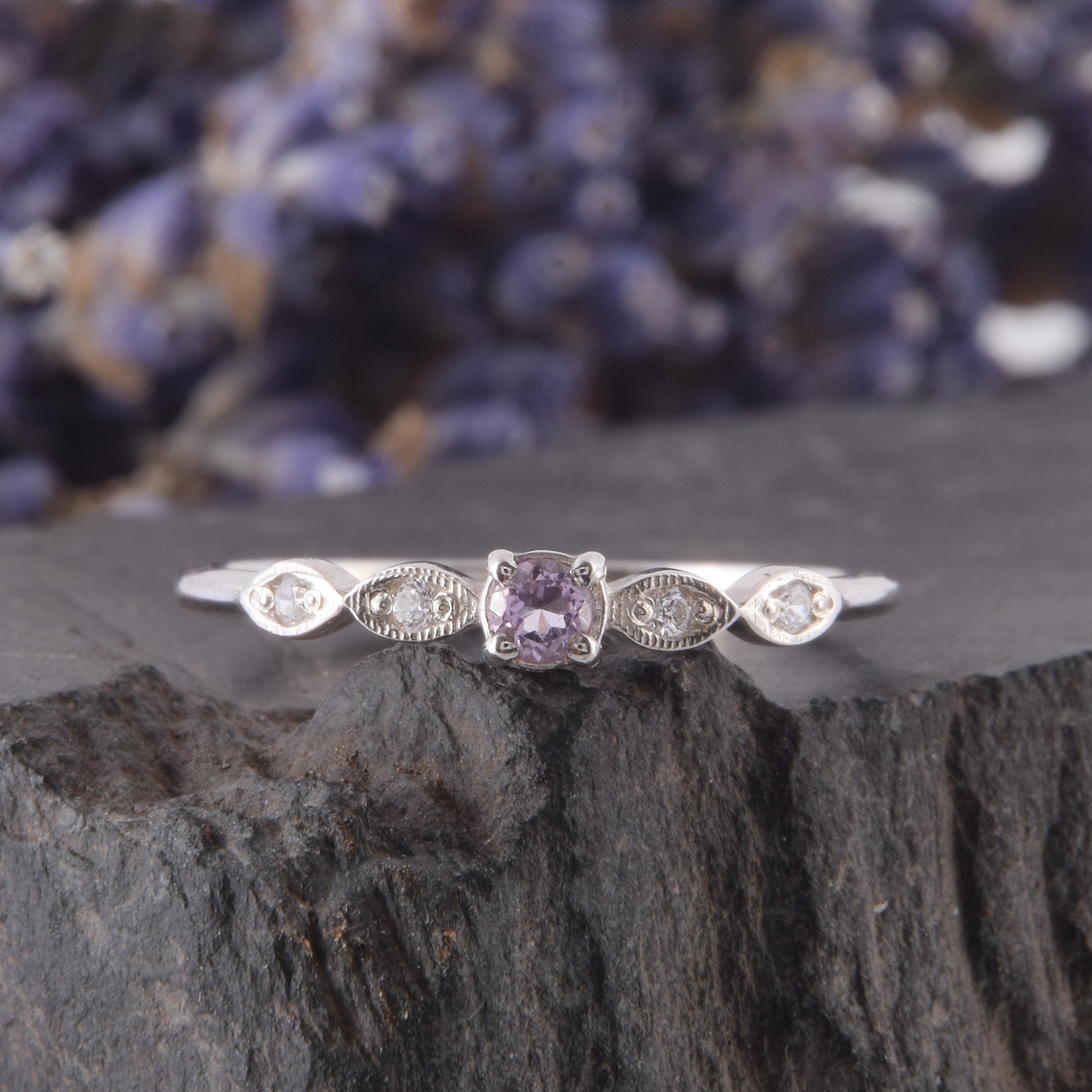 925 sterling silver small & dainty amethyst promise ring for | Etsy