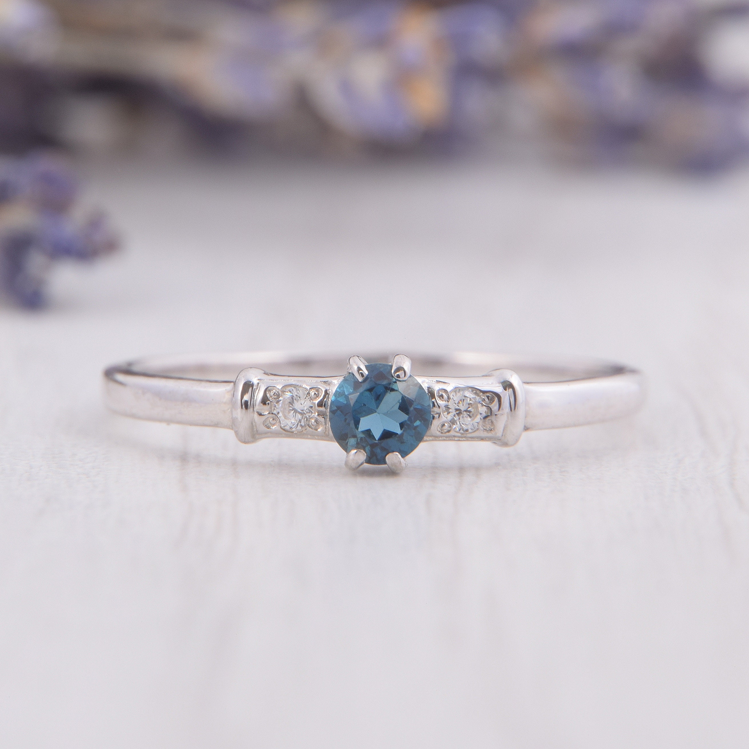 Promise Ring for Her, Topaz Ring, Blue Stone Ring, Tiny Silver Ring ...