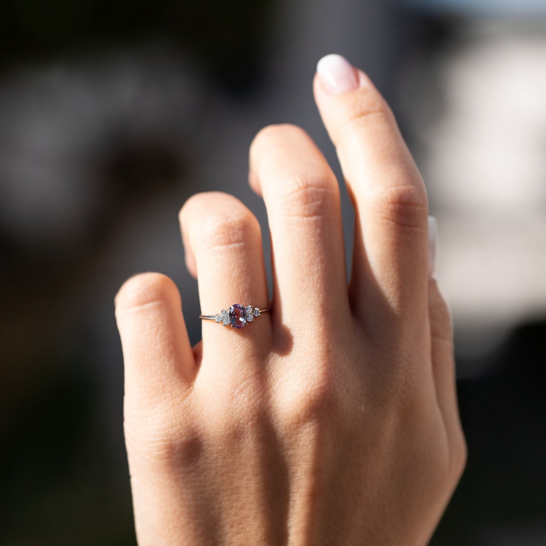 Dainty Minimalist Promise Ring With Oval Cut Alexandrite in 925 ...