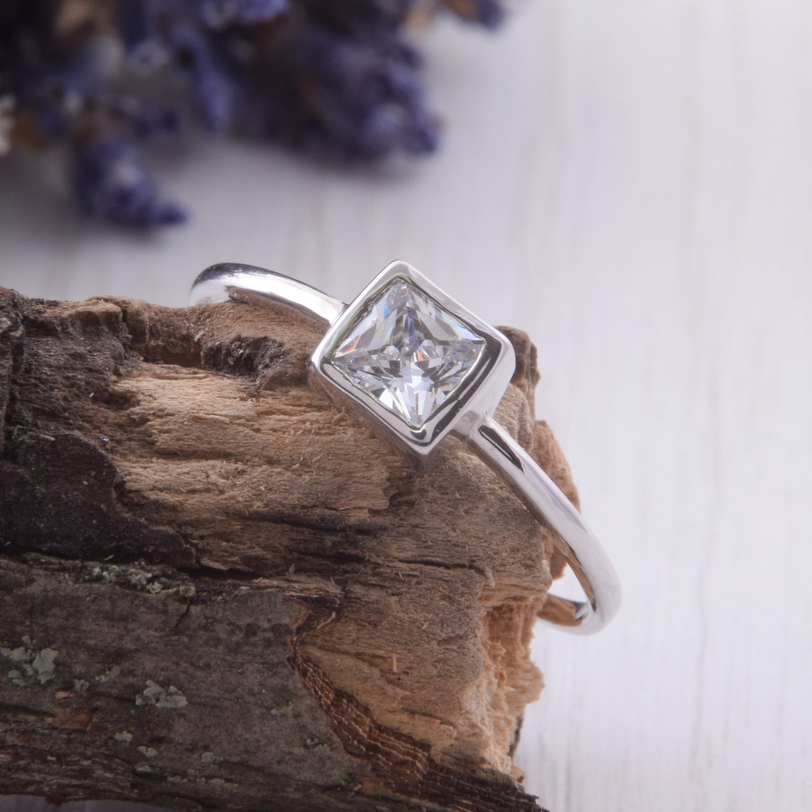 Anillo cuadrado Anillo de promesa simple de mujer Anillo de - Etsy España