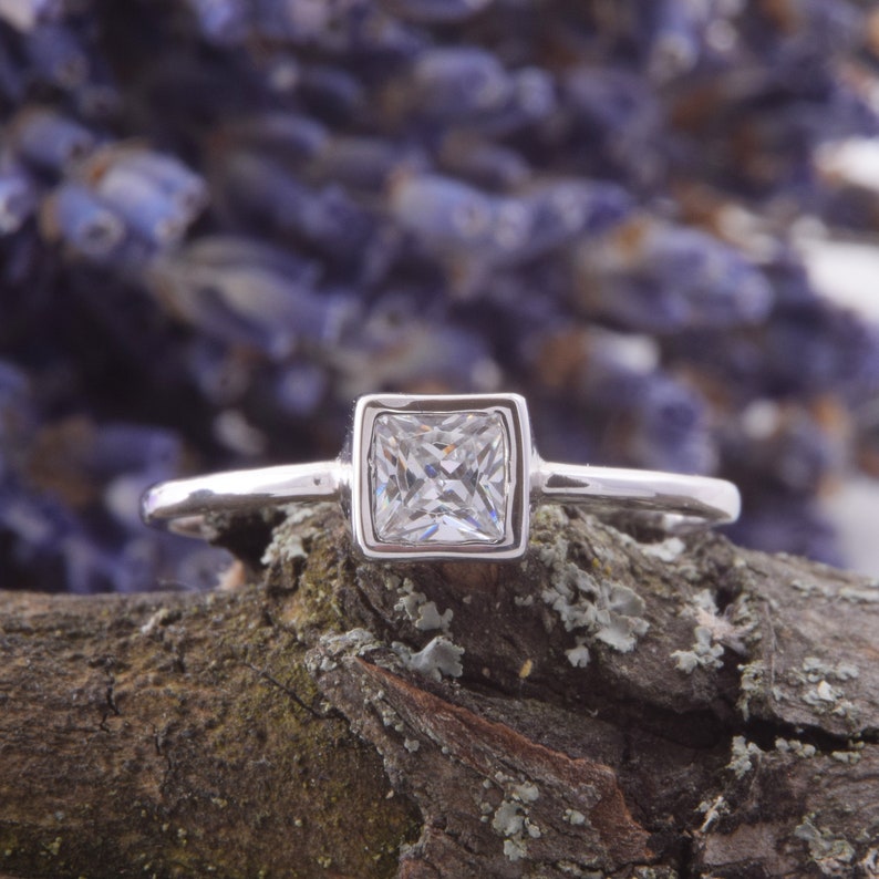 Square Ring Womens Simple Promise Ring Sterling Silver Ring | Etsy