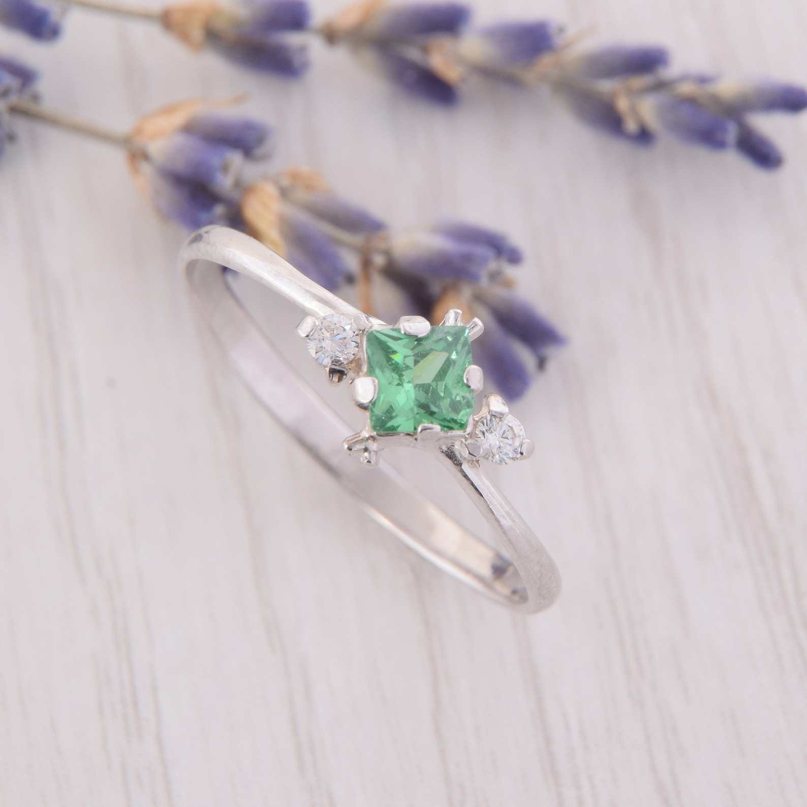 Unique Womens Emerald Promise Ring Dainty Silver Ring | Etsy