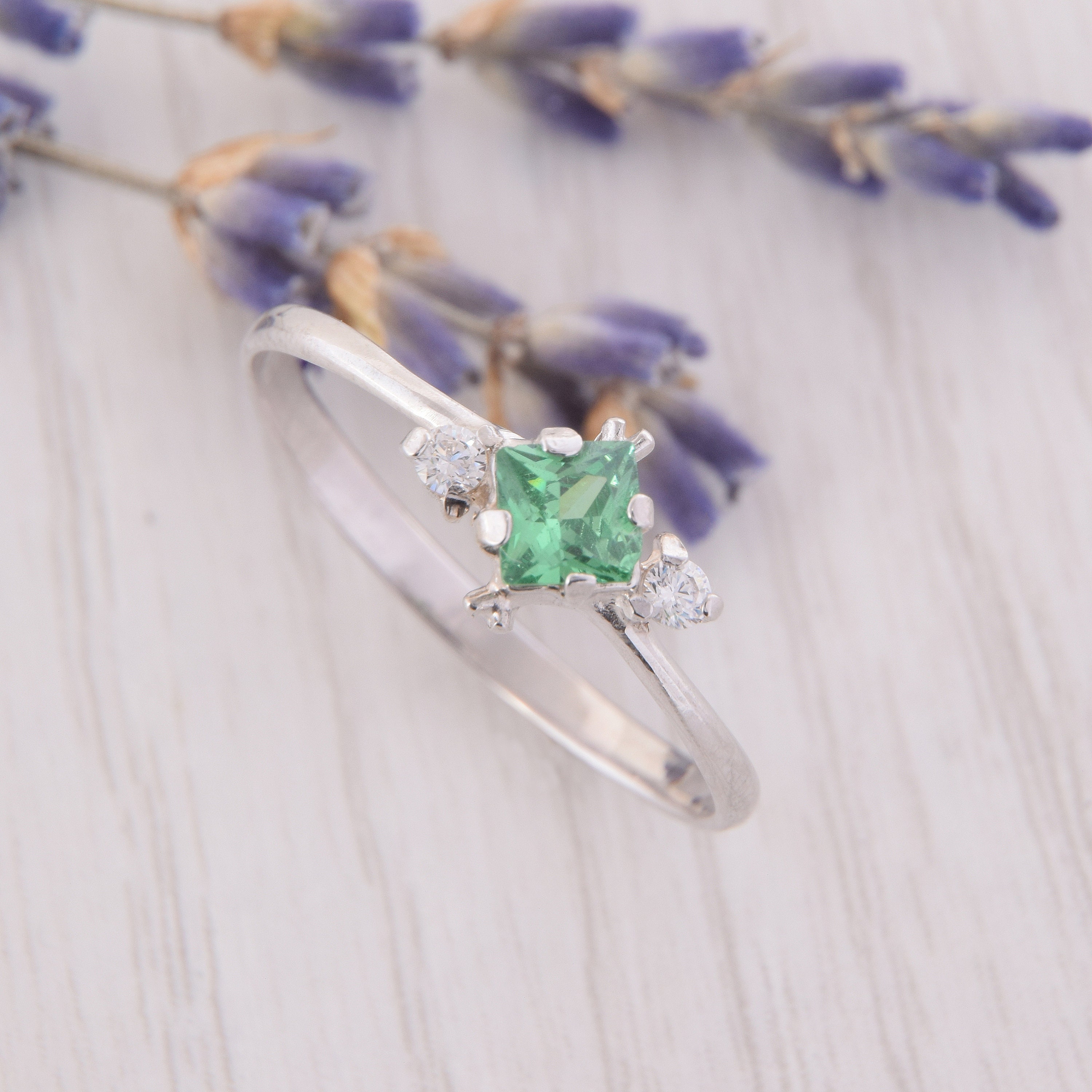 Unique Womens Emerald Promise Ring Dainty Silver Ring | Etsy