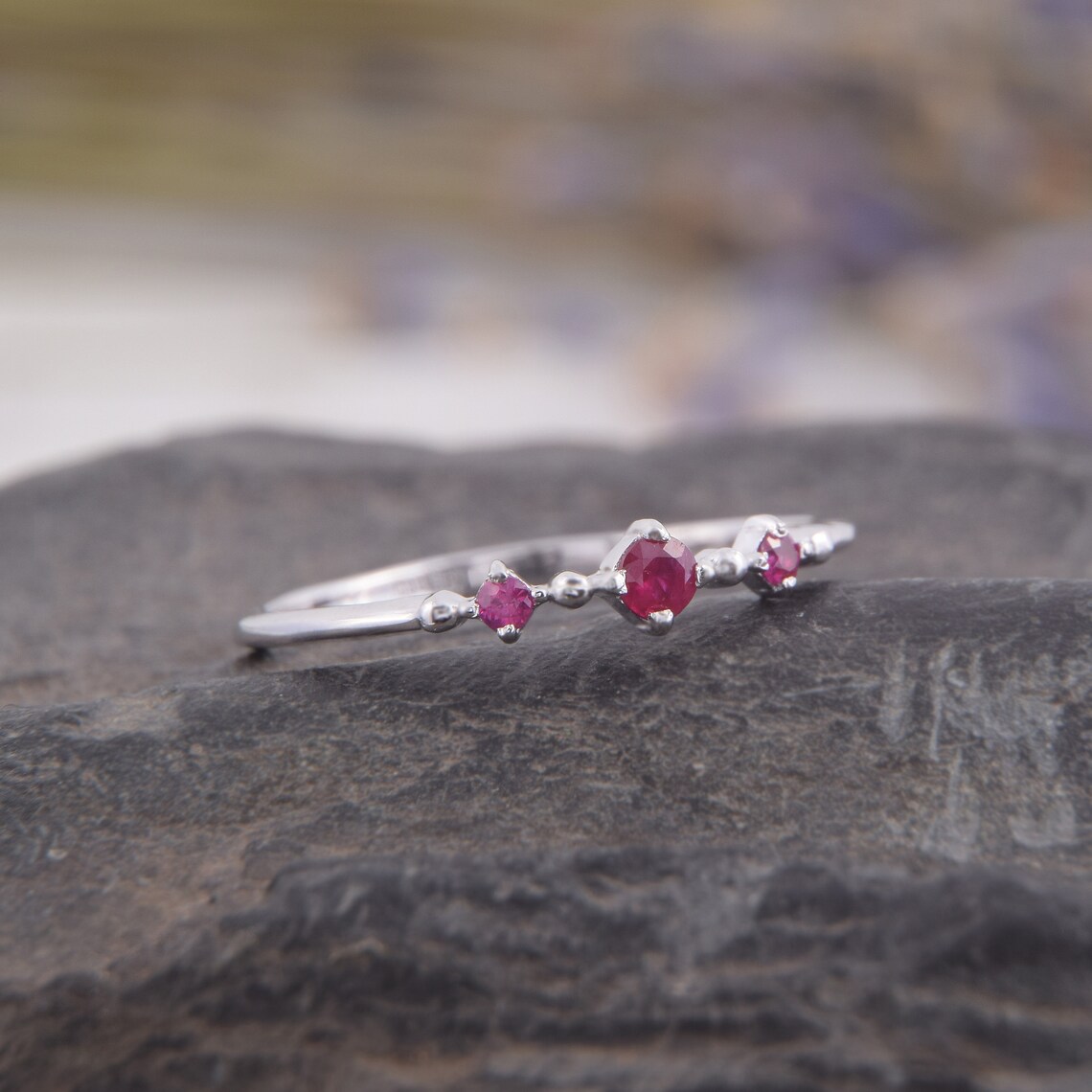 Simple Delicate 3 Stone Ruby Promise Ring for Her Dainty - Etsy
