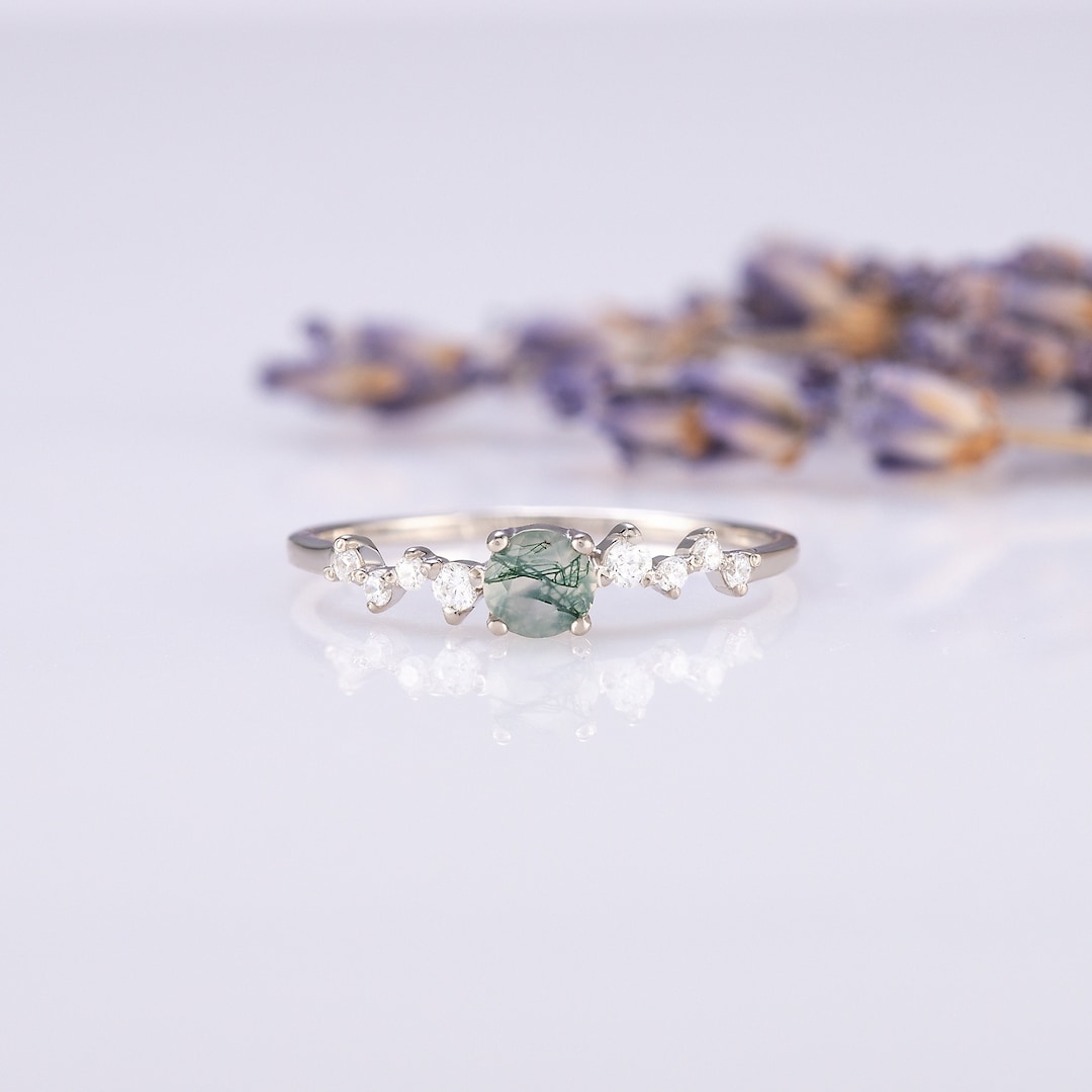 Dainty Moss Agate Promise Ring for Her Unique Moss Agate - Etsy