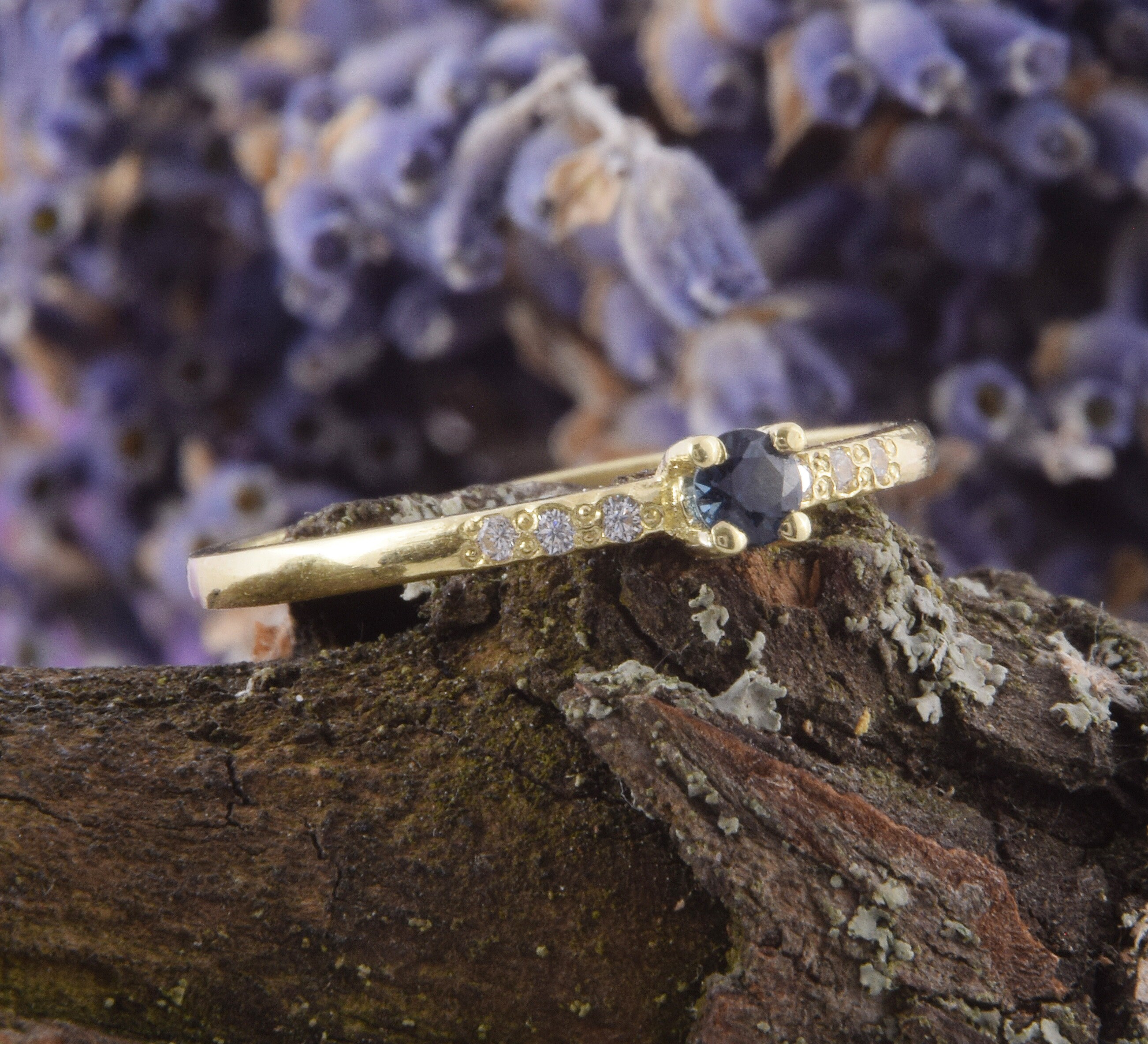 18k Solid Yellow Gold Blue Sapphire Promise Ring for Her 18k Solid Yellow Gold Blue Sapphire Promise Ring for Her