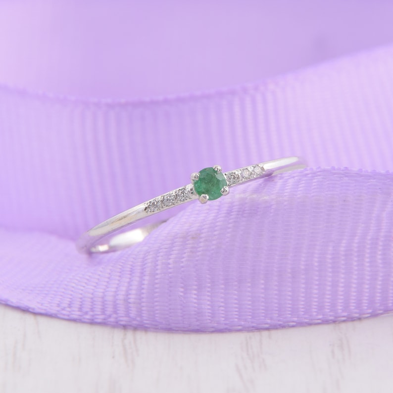 Small & Dainty 925 Sterling Silver Emerald Promise Ring for - Etsy