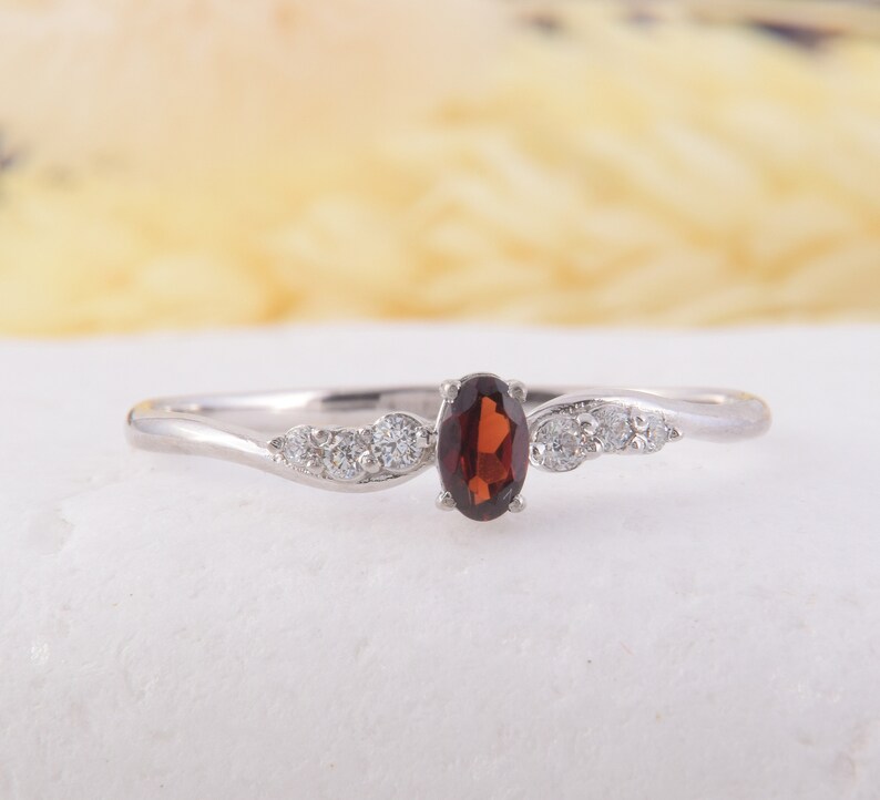 Womens Garnet Promise Ring Silver Garnet Ring Dainty Promise | Etsy