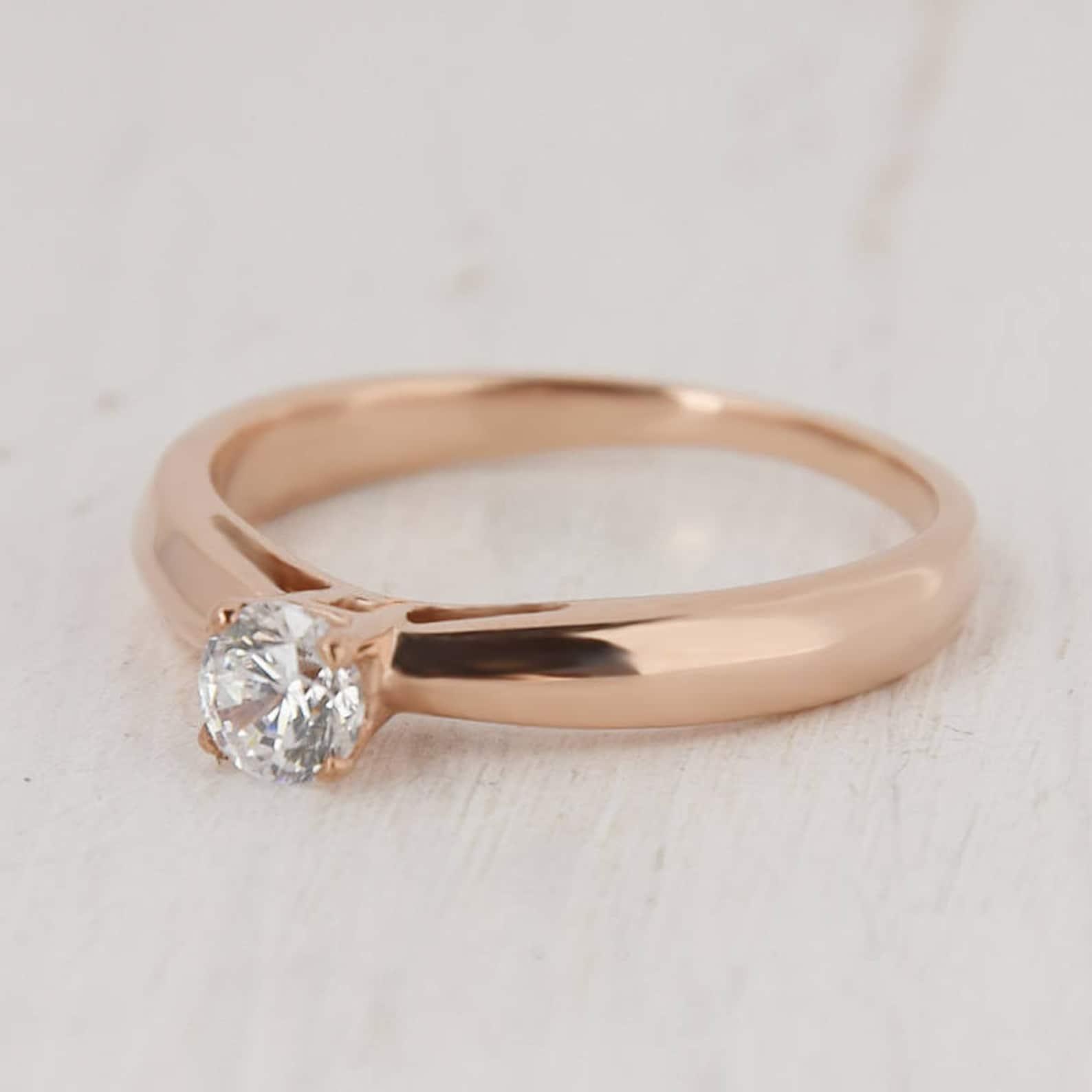 Rose Gold Solitaire Engagement Ring Unique Engagement Ring - Etsy