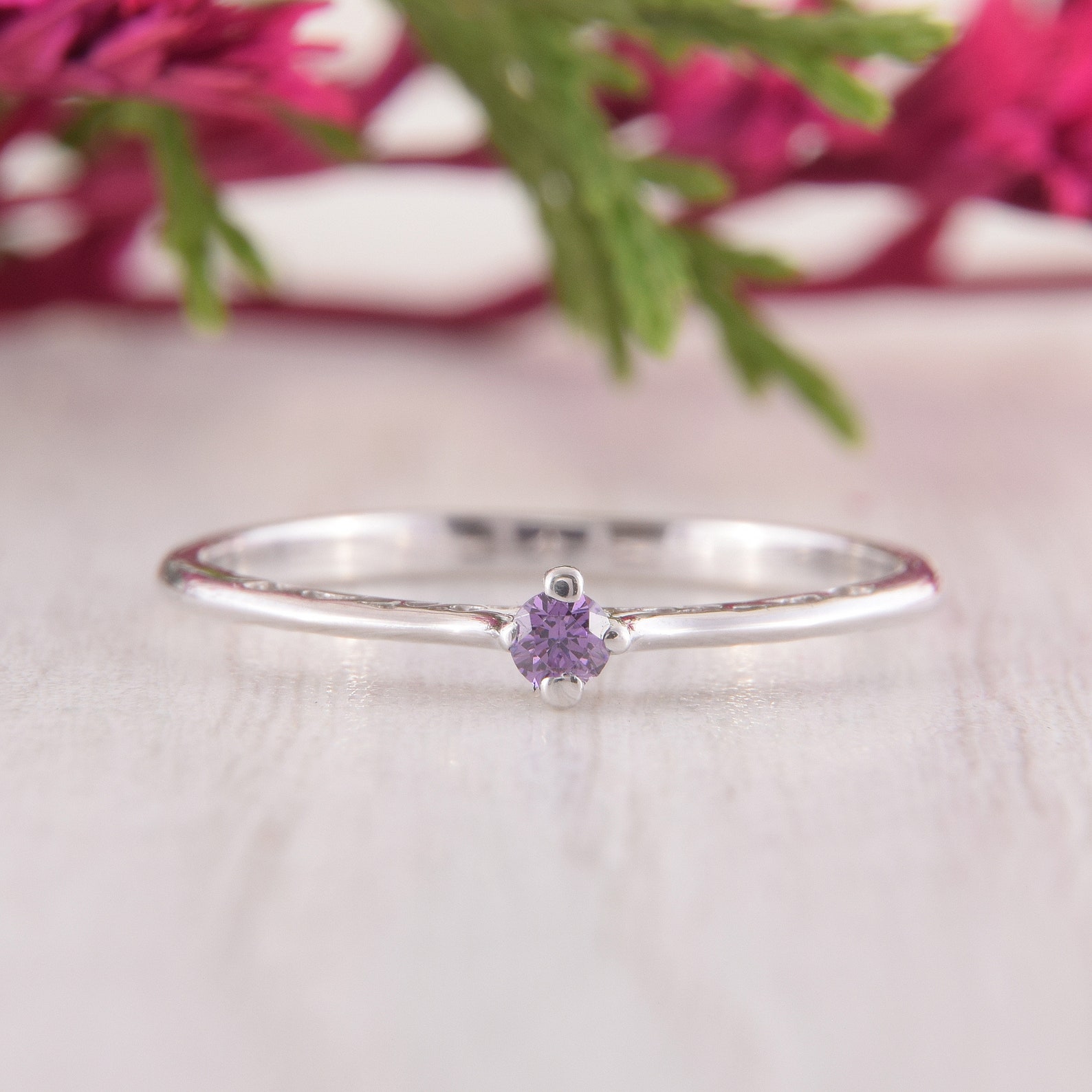 Small Minimalist Silver Ring with Amethyst Womens Amethyst | Etsy