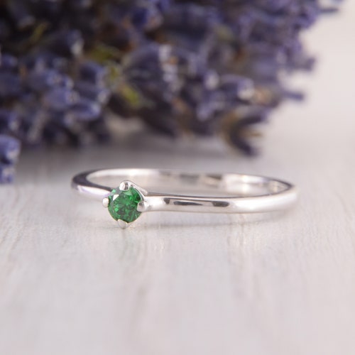 Small & Dainty 925 Sterling Silver Emerald Promise Ring for - Etsy