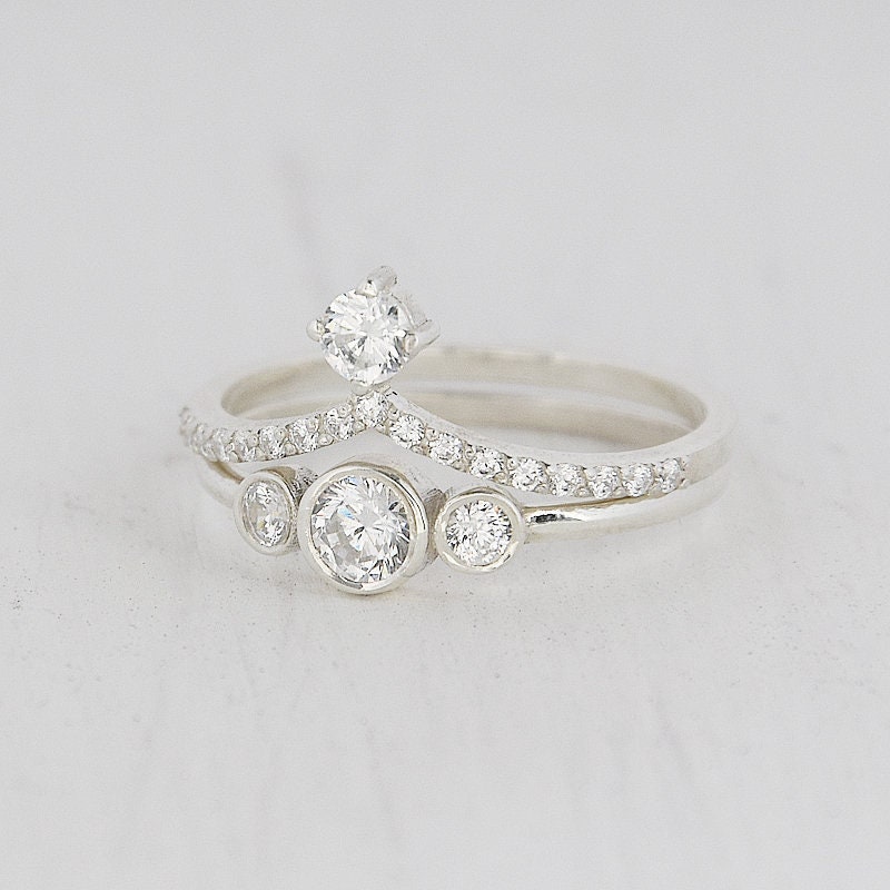 2 Rings Set, Wedding Rings Set, Silver Rings Set, Tiny Rings Set ...