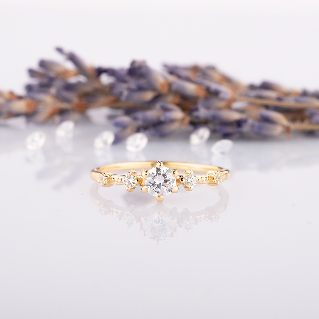 Dainty 14k Gold Promise Ring for Her, Unique Minimalist Engagement Ring ...