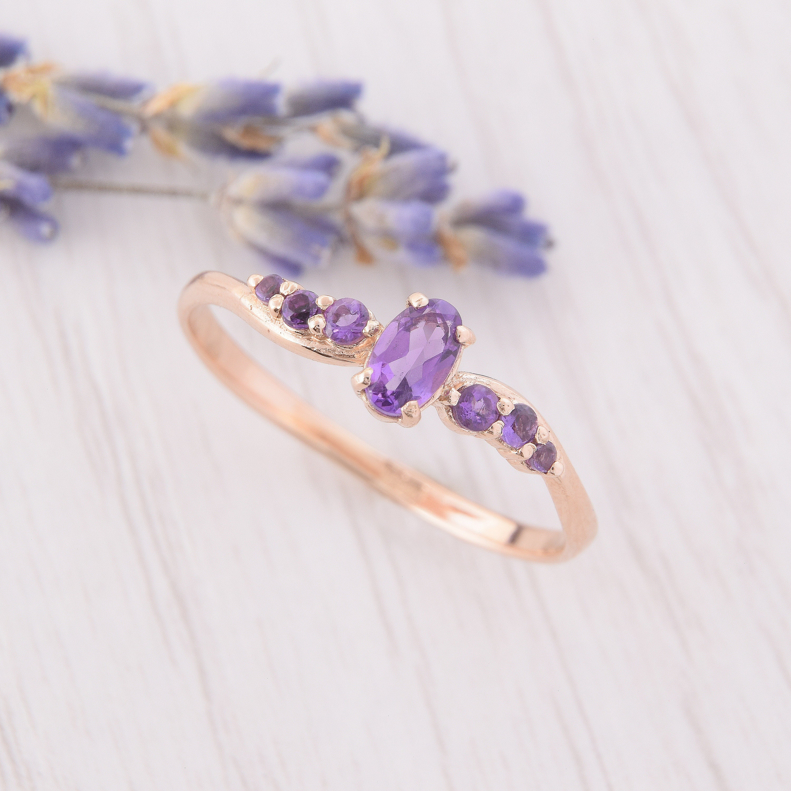 14k Rose Gold Amethyst Engagement Ring Amethyst Ring Oval | Etsy