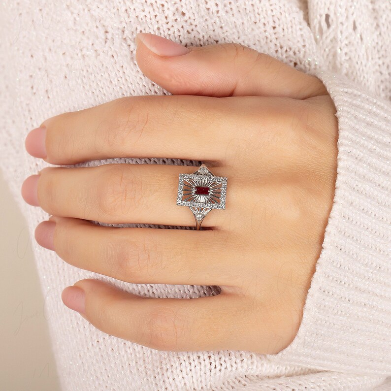 Art Deco Ruby Engagement Ring Sterling Silver Unique Antique - Etsy