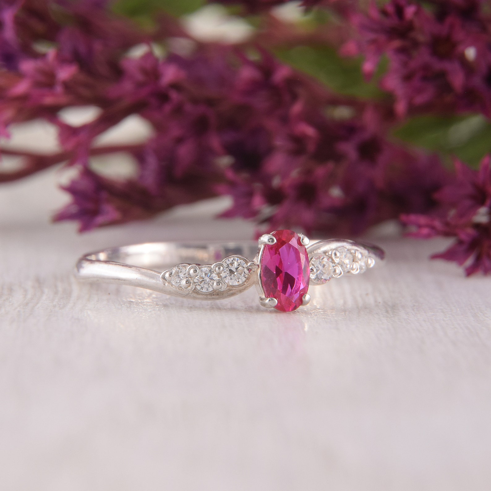 Ruby Engagement Ring Unique Womens Silver Engagement Ring | Etsy