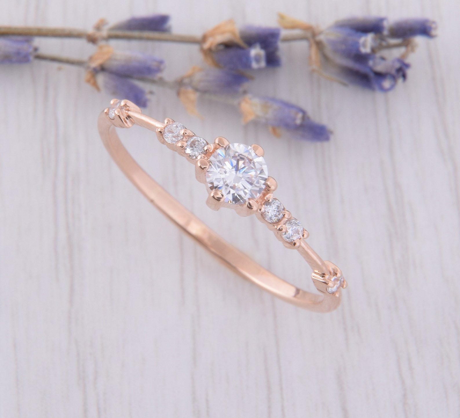 14k Solid Rose Gold Simple & Dainty Promise Ring for Her, Unique ...