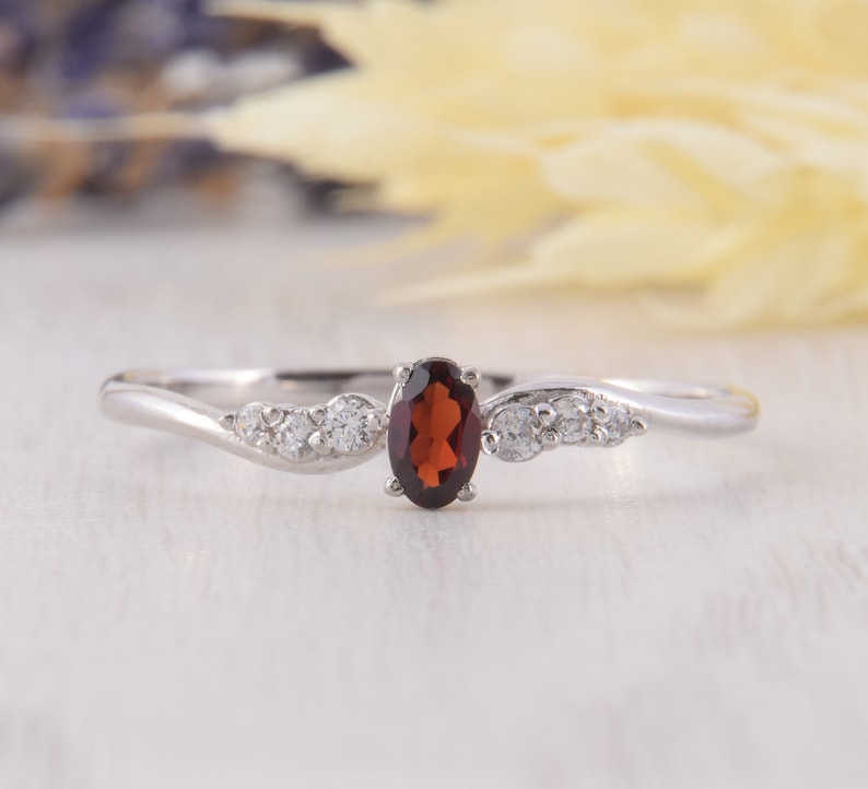 Womens Garnet Promise Ring Silver Garnet Ring Dainty Promise | Etsy